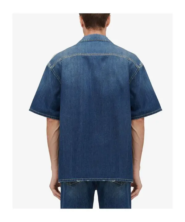 Alexander McQueen Collared Short-sleeved Denim Shirt