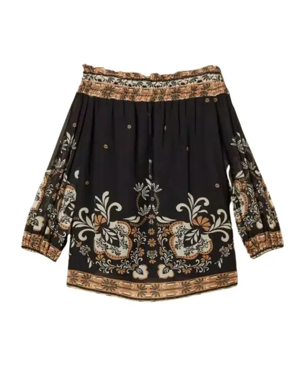 TWINSET Printed Off-shoulder Long Sleeve Blouse - Black