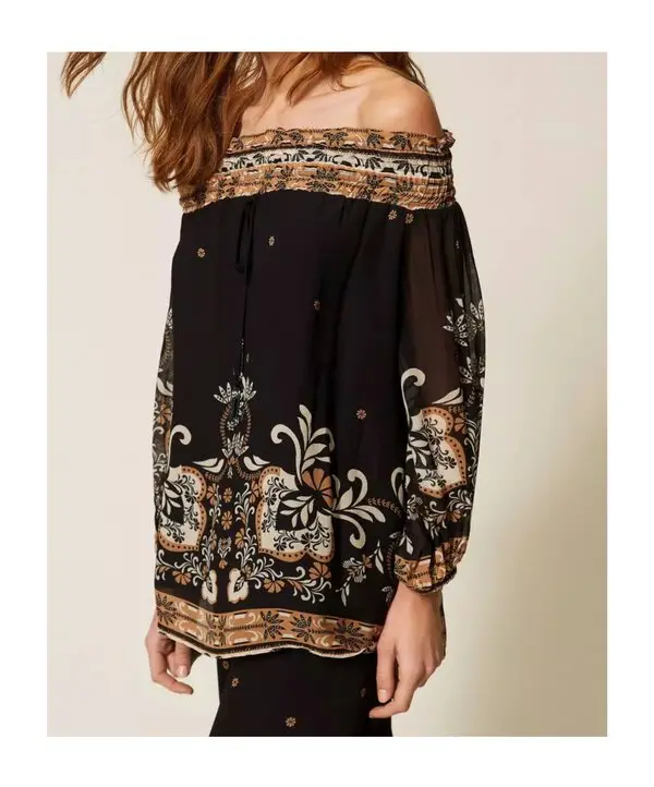 TWINSET Printed Off-shoulder Long Sleeve Blouse