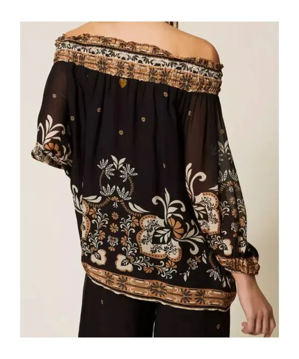 TWINSET Printed Off-shoulder Long Sleeve Blouse