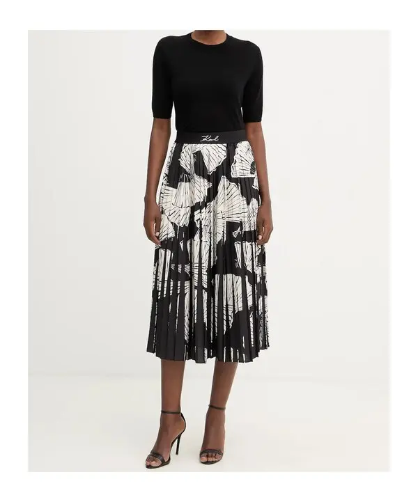 Karl Lagerfeld Pleated Midi Skirt With Abstract Print - Black