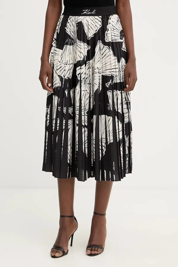 Karl Lagerfeld Pleated Midi Skirt With Abstract Print