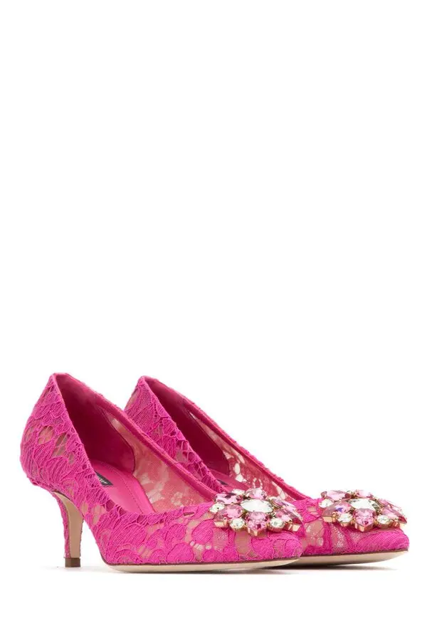 Dolce & Gabbana Embellished Lace Pumps - Fuchsia