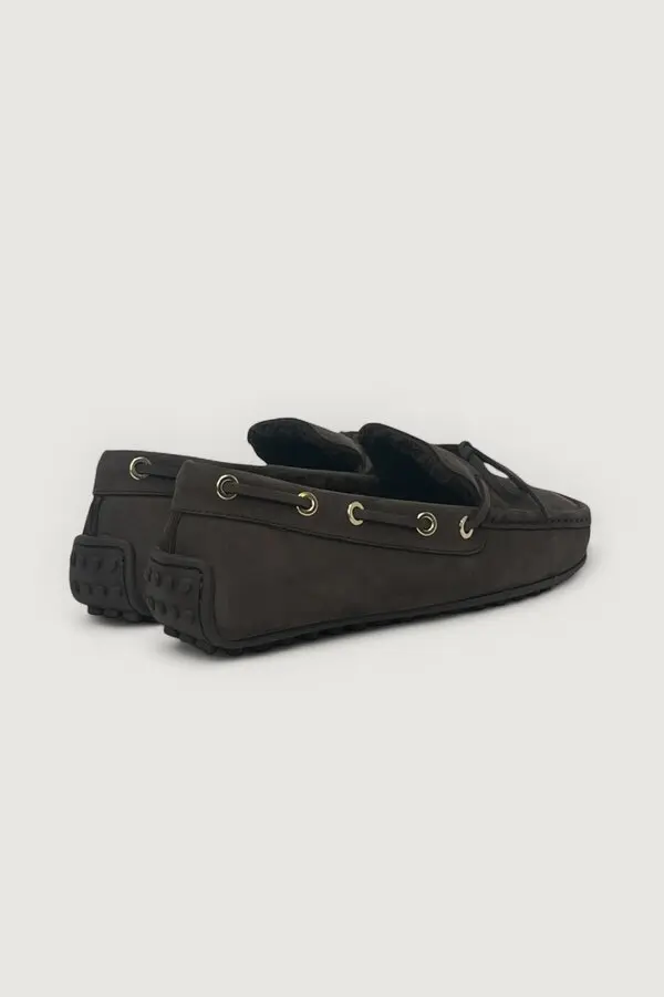 TOD'S Round Toe Slip-on Loafers With Drawstring - Black
