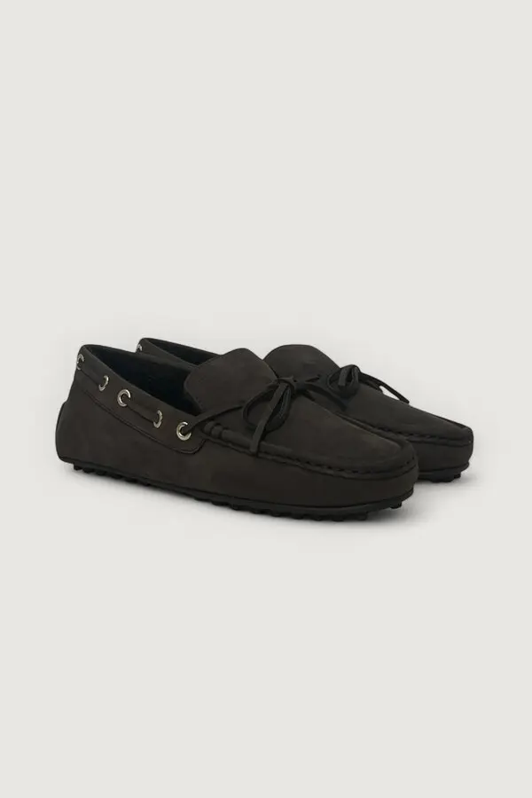 TOD'S Round Toe Slip-on Loafers With Drawstring - Black