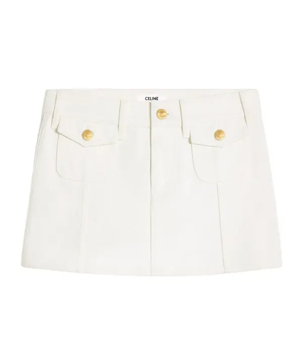 Celine Mini Skirt In Optic Wash Denim - White