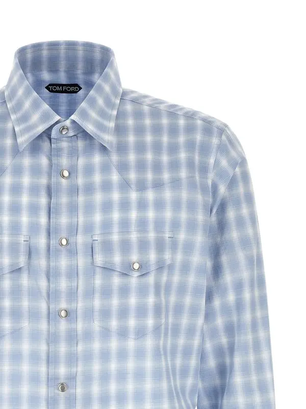 TOM FORD Check Snap-button Shirt - Light Blue