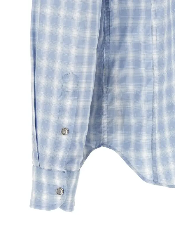 TOM FORD Check Snap-button Shirt - Light Blue