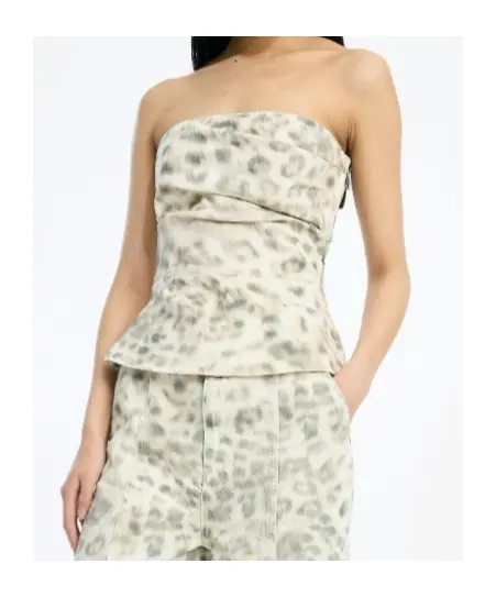 ROTATE BY BIRGER CHRISTENSEN Strapless Printed Top With Side Zip