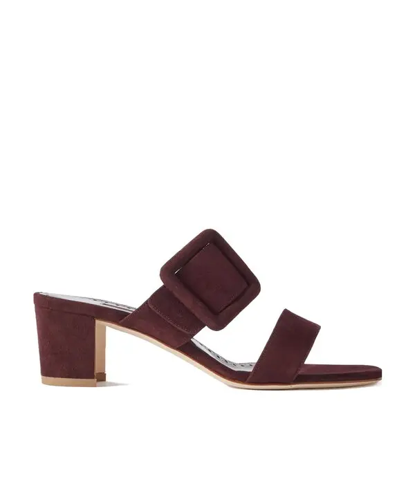 Manolo Blahnik Maysalebi" Suede Buckled High Heel Sandals - Red
