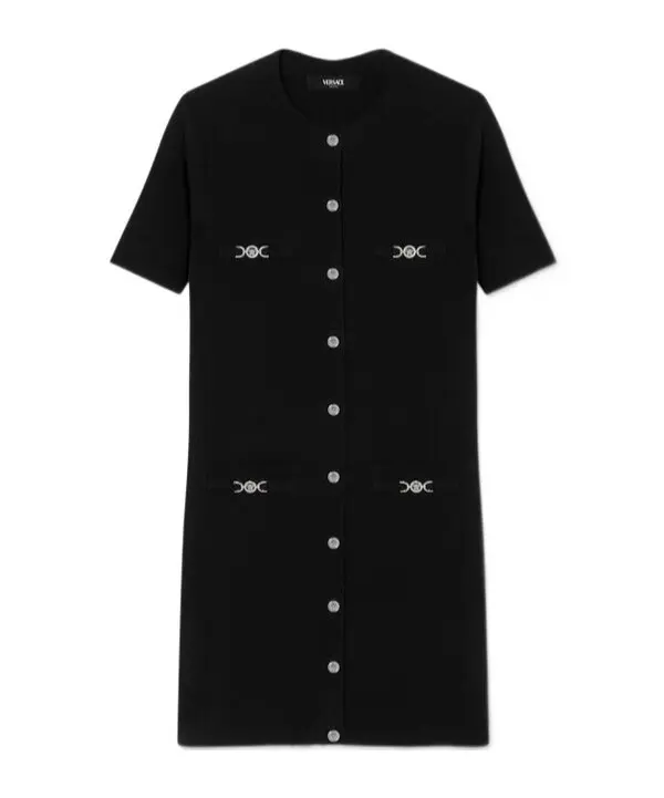 Versace Crewneck Knitted Shirt Dress With Embellishments