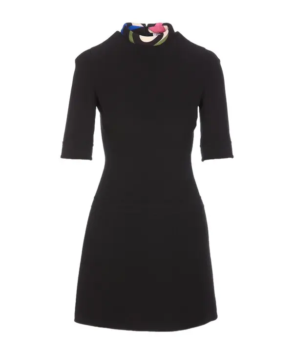 Emilio Pucci Short Sleeve Patterned Mini Dress - Black