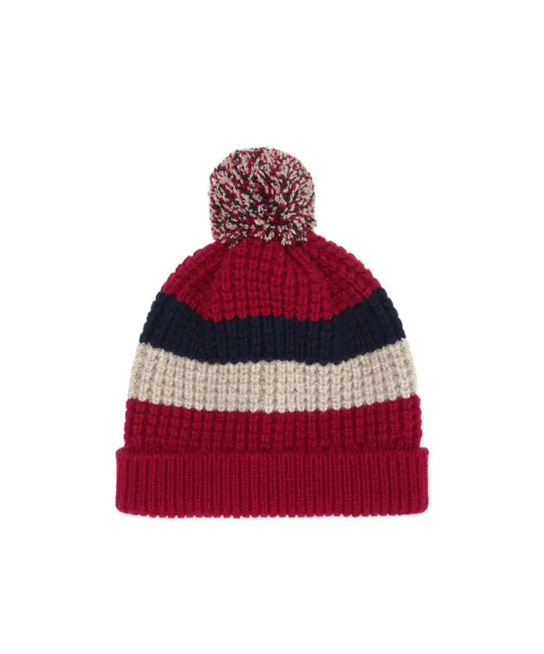 Loro Piana Rocky Mountains Beanie - Red Background Navy Blue Beige