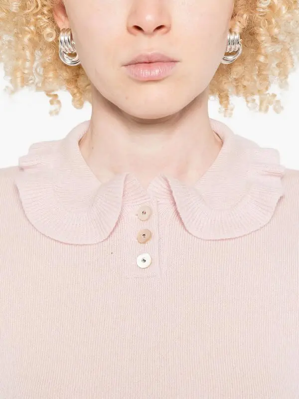 Valentino Garavani Knit Top With Ruffled Collar And Cuffs - Nude