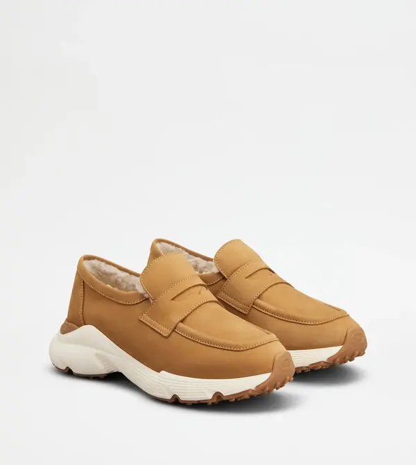 TOD'S Round-toe Slip-on Sport Loafers With Shearling Lining - Brown