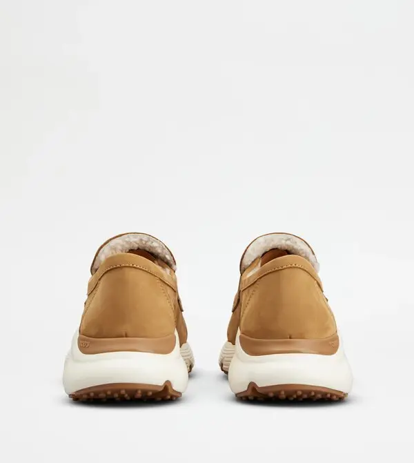 TOD'S Round-toe Slip-on Sport Loafers With Shearling Lining - Brown