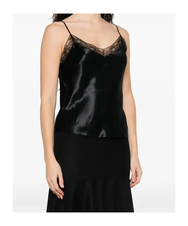 Alberta Ferretti Sleeveless Lace Trim V-neck Top - Black