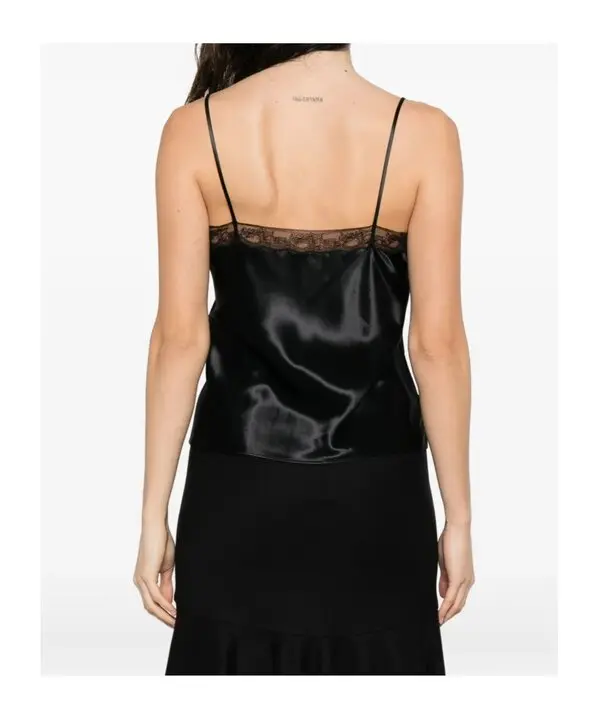 Alberta Ferretti Sleeveless Lace Trim V-neck Top - Black