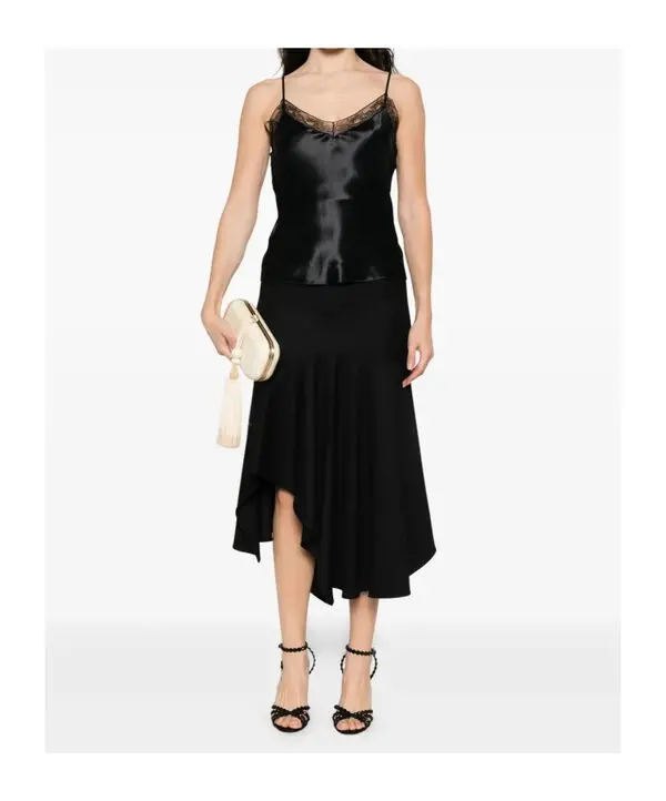 Alberta Ferretti Sleeveless Lace Trim V-neck Top - Black