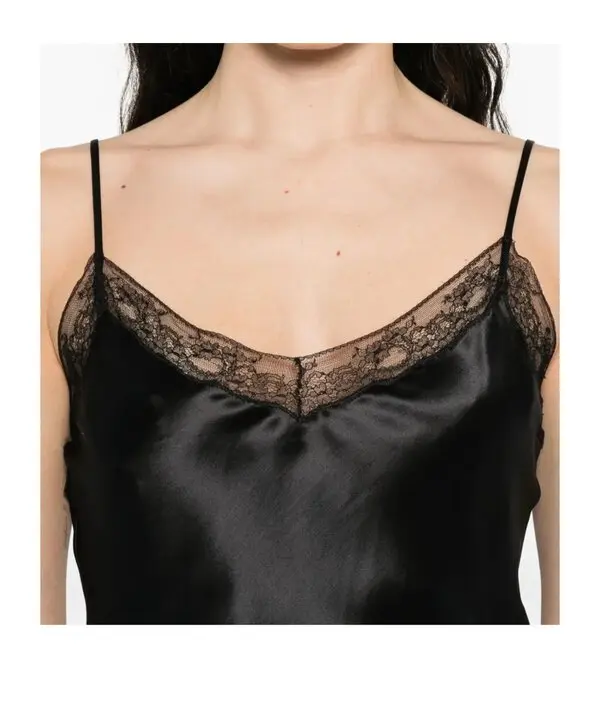 Alberta Ferretti Sleeveless Lace Trim V-neck Top - Black