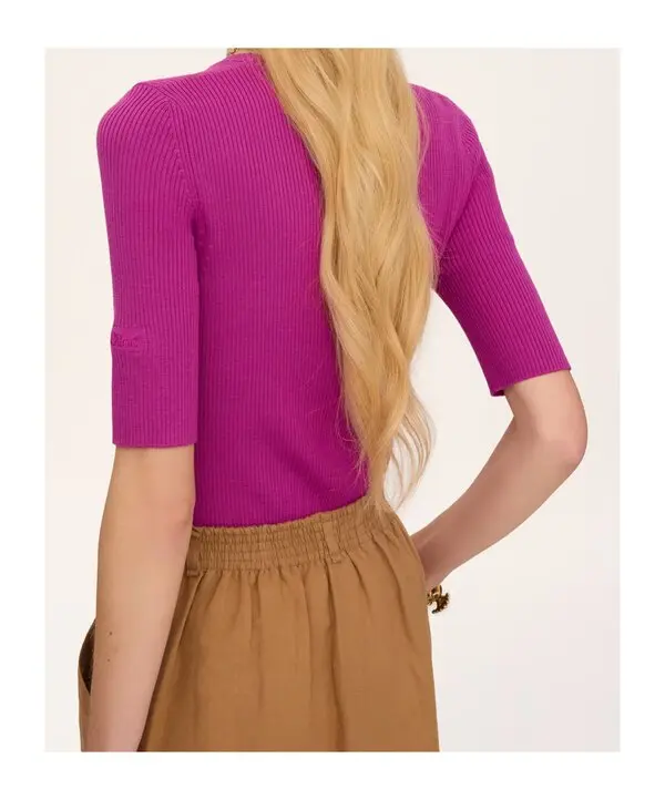 Chloé Ribbed Half-sleeve Knit Top With Logo Patches