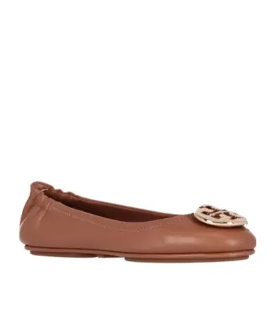 Tory Burch Minnie Travel Ballet Flats With Double T Logo Detail - Brown