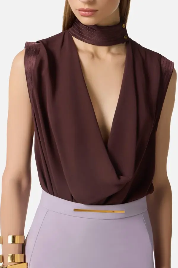 Elisabetta Franchi Draped High-neck Top - Brown
