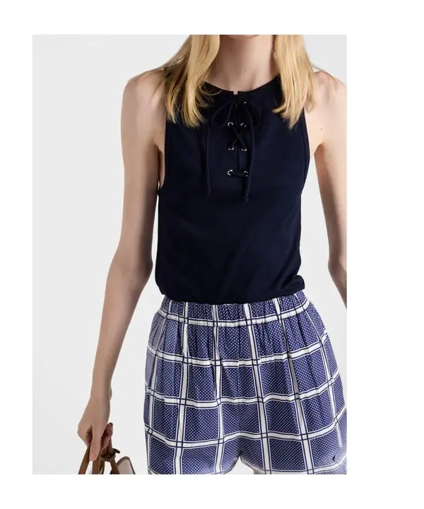 Prada Triangle-patch Scoop Neck Tank Top - Navy Blue