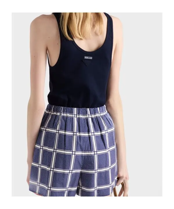 Prada Triangle-patch Scoop Neck Tank Top - Navy Blue