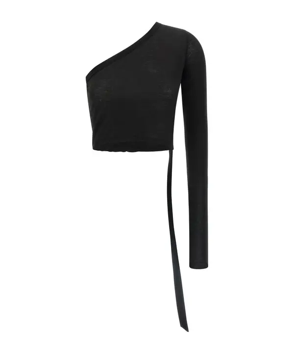Rick Owens One-shoulder Cropped Top With Logo Webbing - Black