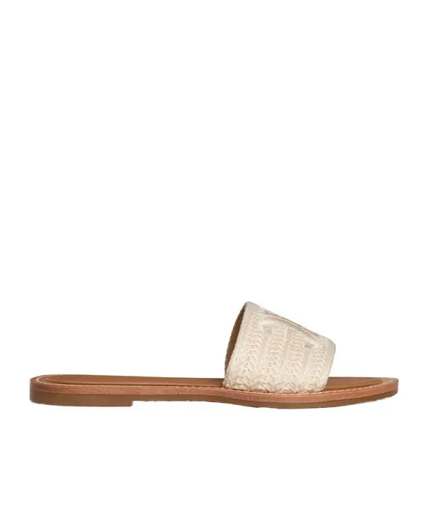 Celine Olympia Embroidered Slides - Light Beige