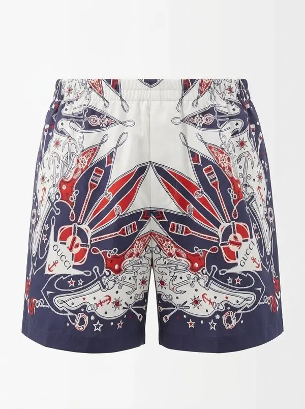 Gucci Printed Elasticated Waist Poplin Shorts