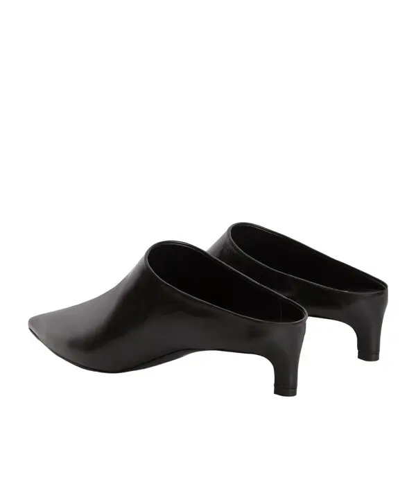JIL SANDER Pointed Toe Leather Mules - Black