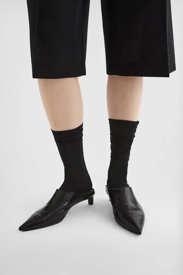 JIL SANDER Pointed Toe Leather Mules - Black