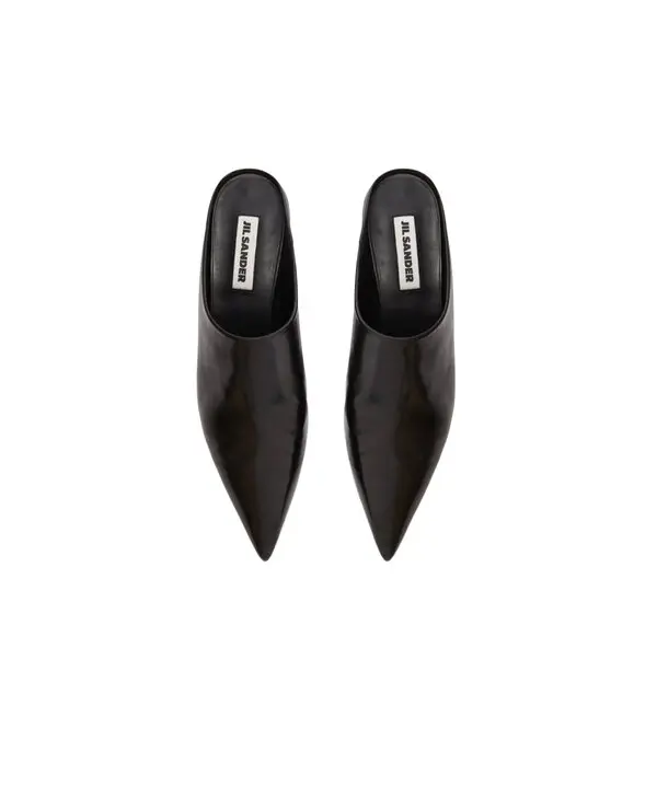 JIL SANDER Pointed Toe Leather Mules - Black