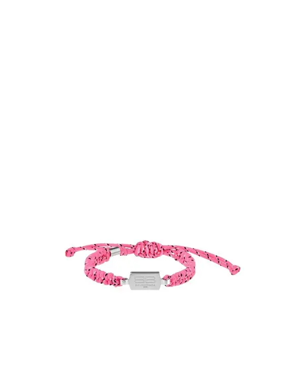 Balenciaga Braided Logo Bracelet - Pink/black/white/bright Silver