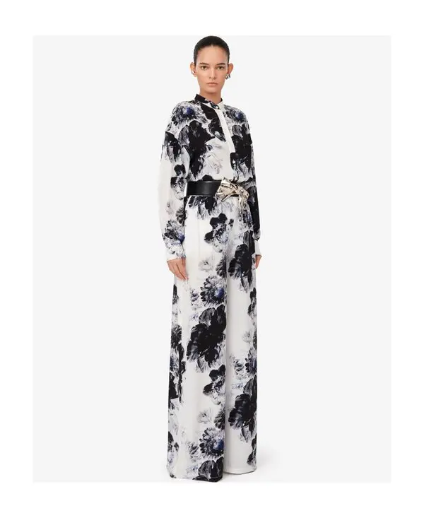 Alexander McQueen Floral Printed Elasticated Waistband Trousers - White