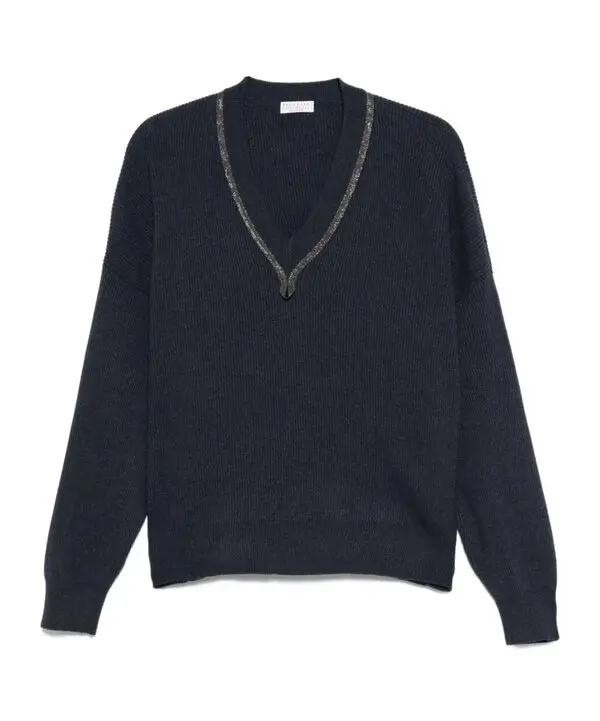 Brunello Cucinelli Monili Trim V-neck Cashmere Top