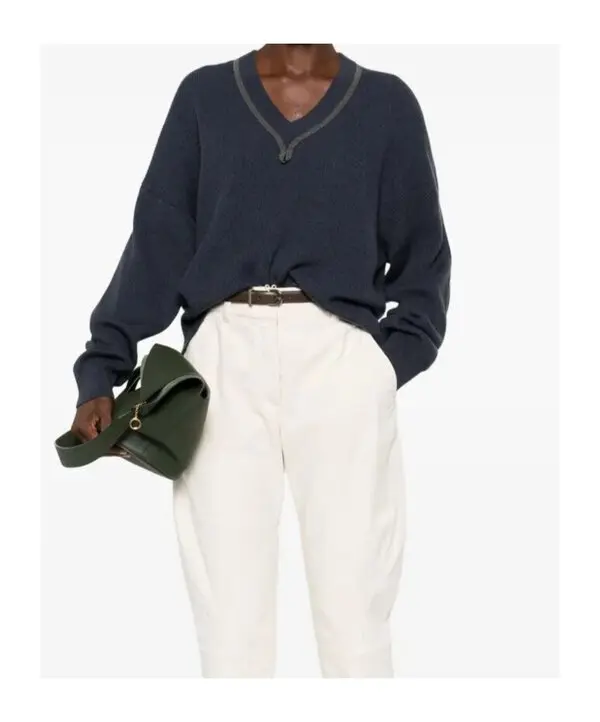 Brunello Cucinelli Monili Trim V-neck Cashmere Top