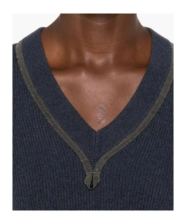 Brunello Cucinelli Monili Trim V-neck Cashmere Top