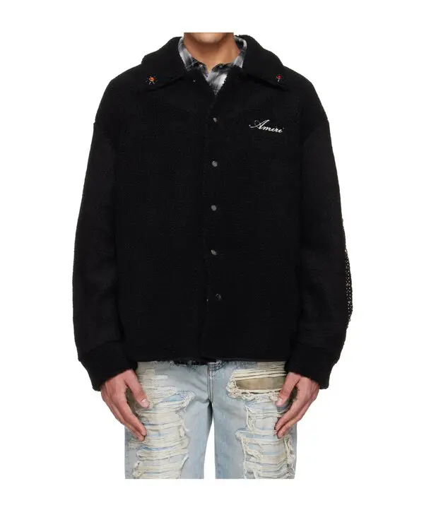 Amiri Embellished Collared Long Sleeve Casual Jacket - Black