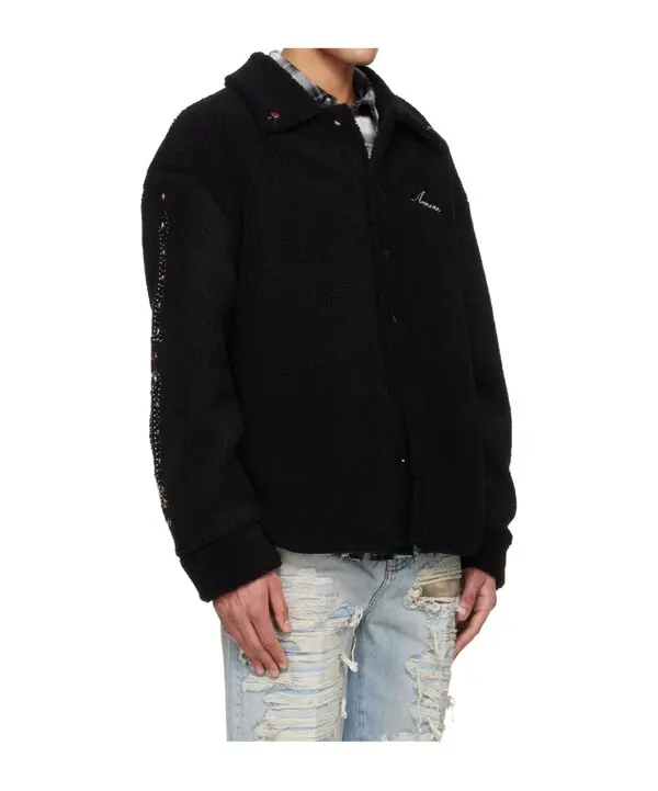 Amiri Embellished Collared Long Sleeve Casual Jacket - Black