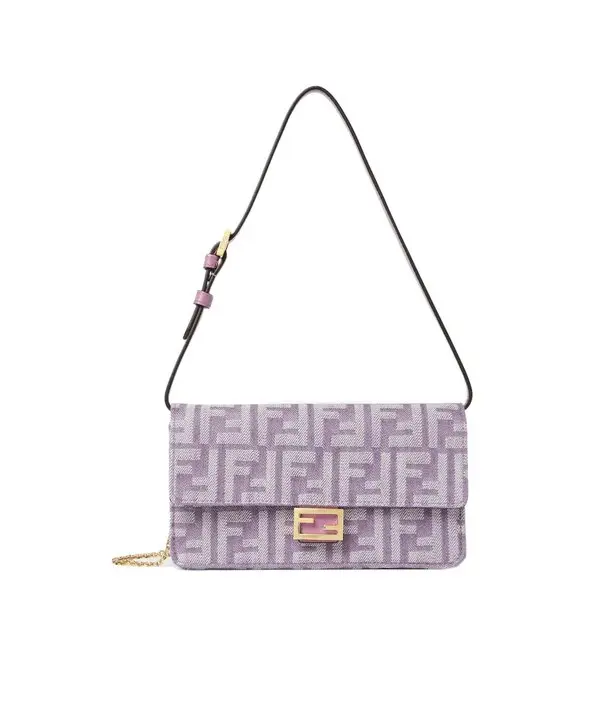 Fendi Ff Jacquard Baguette Chain Wallet - Purple