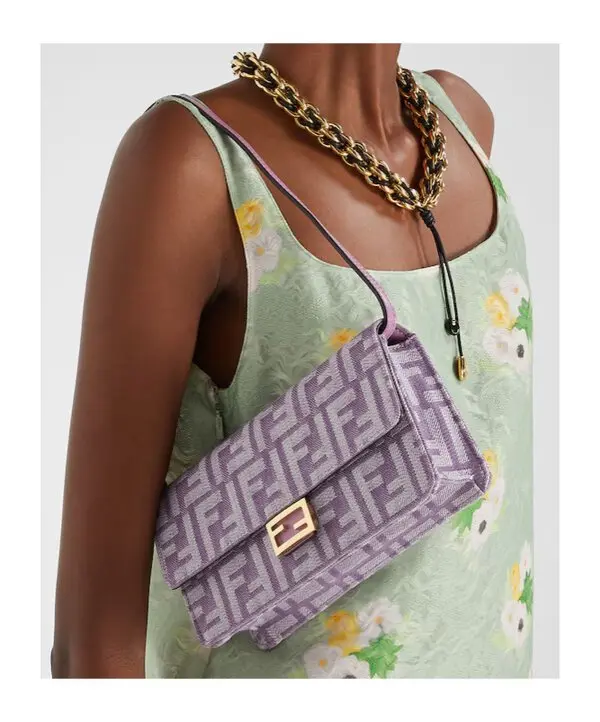 Fendi Ff Jacquard Baguette Chain Wallet - Purple