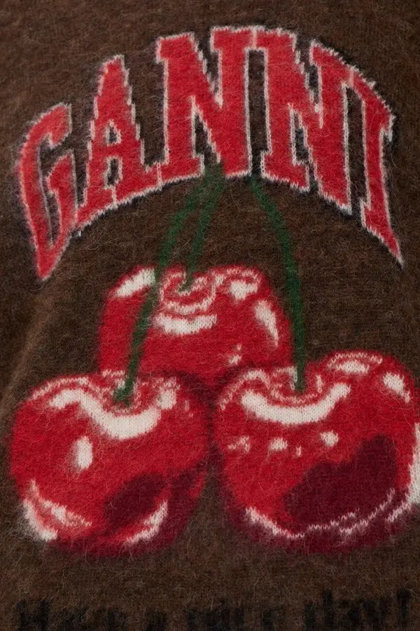GANNI Cherry Patterned Oversized Knit Jumper - Brown