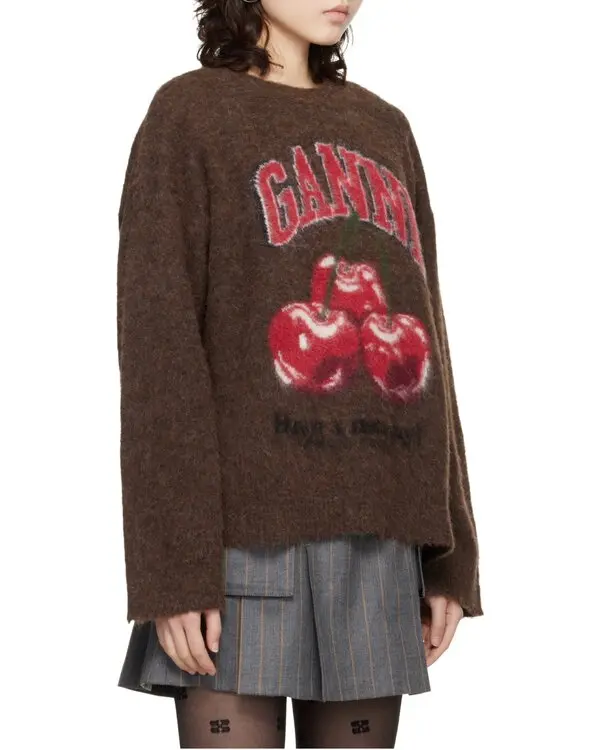 GANNI Cherry Patterned Oversized Knit Jumper - Brown