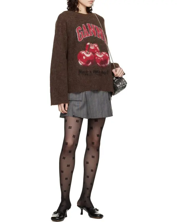 GANNI Cherry Patterned Oversized Knit Jumper - Brown