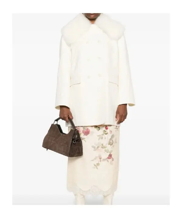 Ermanno Scervino Shearling-trim Double-breasted Coat - White