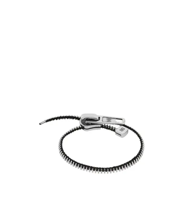 Balenciaga Zipper Bracelet With Engraved Logo - Silver/black