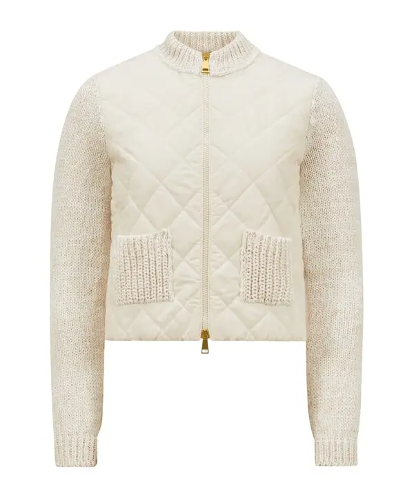 Moncler Zip-up Quilted Jacket With Ribbed Knit Details